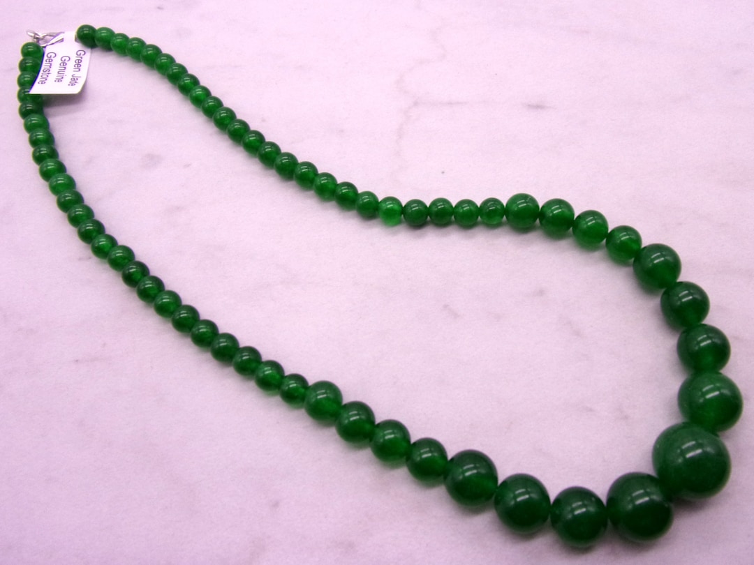 Graduated Genuine Jade Gemstone Necklace on Stainless Steel, 6mm-14mm ...