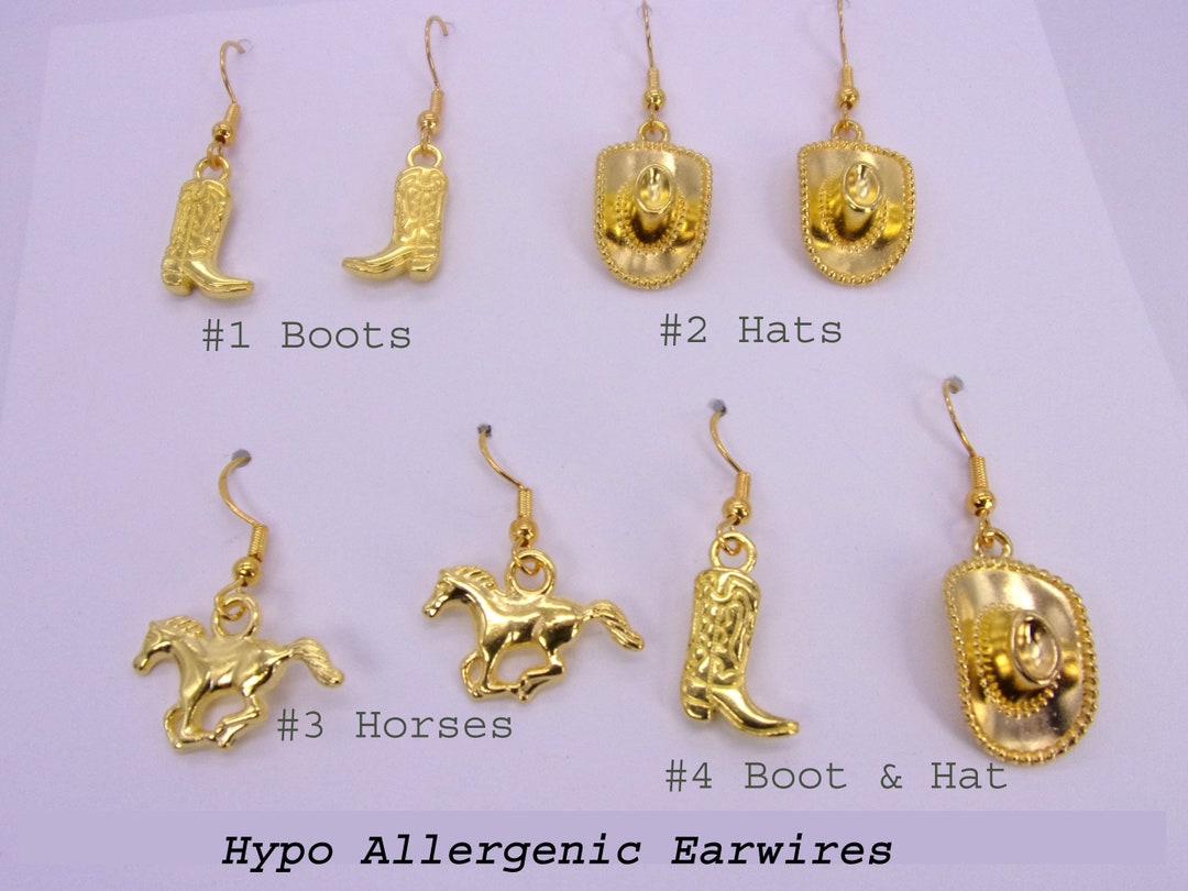Cowgirl Earrings Gold Finish,cowboy Earrings,cowboy Boot Earrings ...