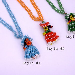 Seed Bead Indian Doll Necklace,lady With Big Hat Doll Necklace,1970s ...