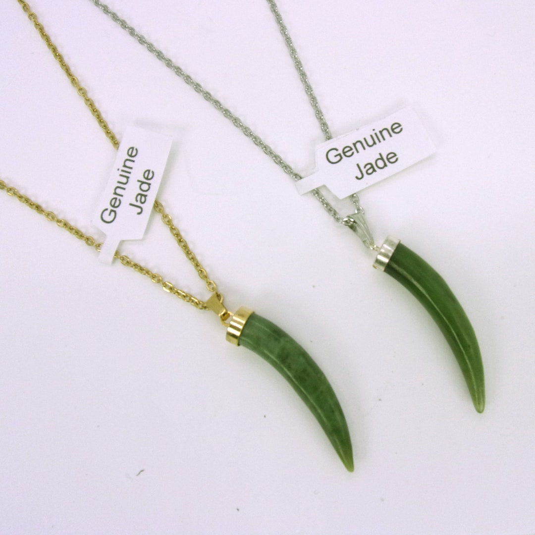 Carved Jade Horn Necklace, Vintage 1970s Horn Necklace, New Old Stock ...