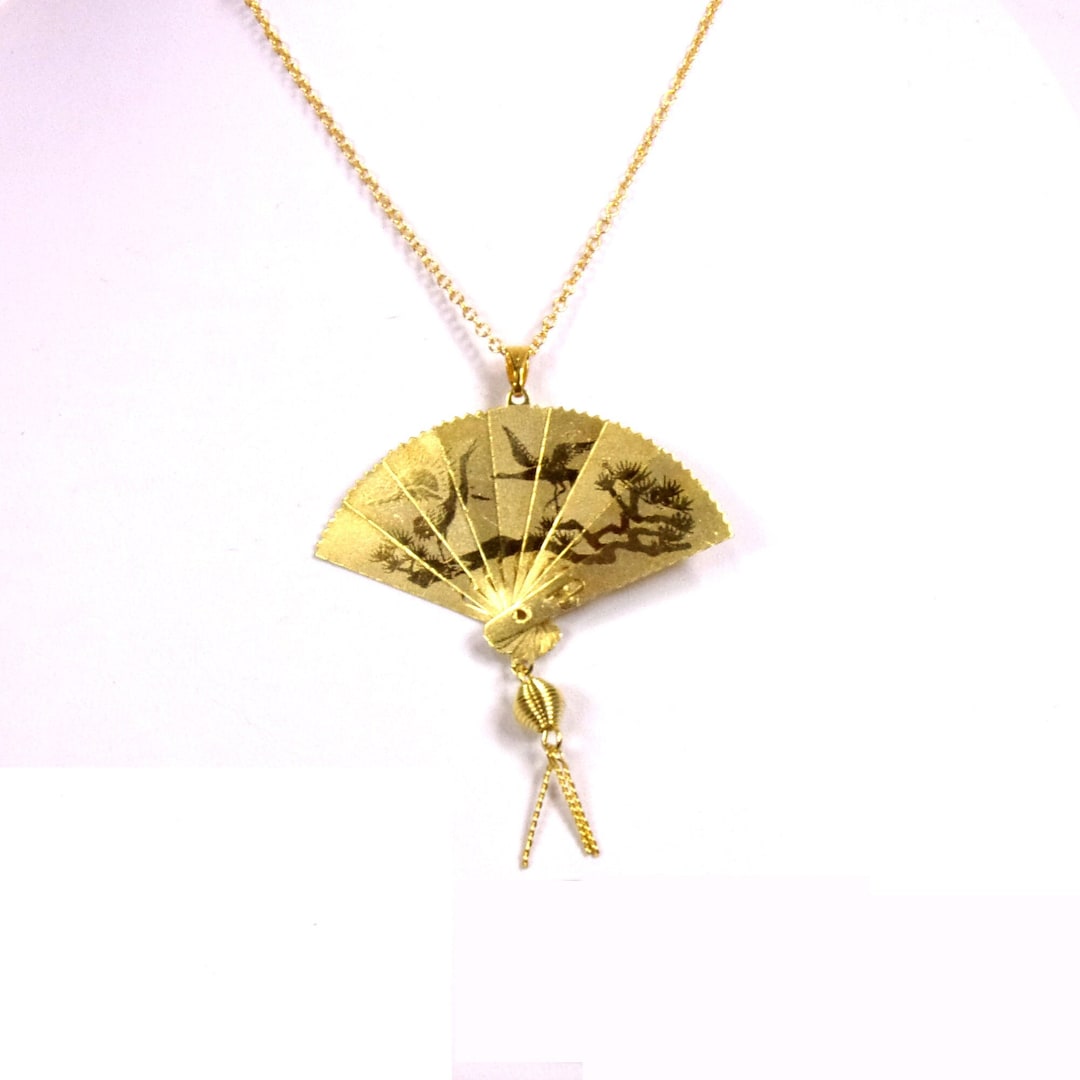 Folding Fan Necklace 2"wide,1970s Gold Plated Folding Fan Necklace,new ...