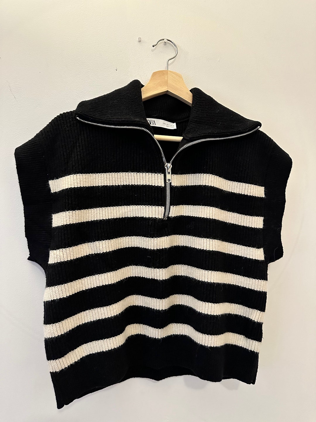 Half Zip Strip Sweater Vest Zara - Etsy