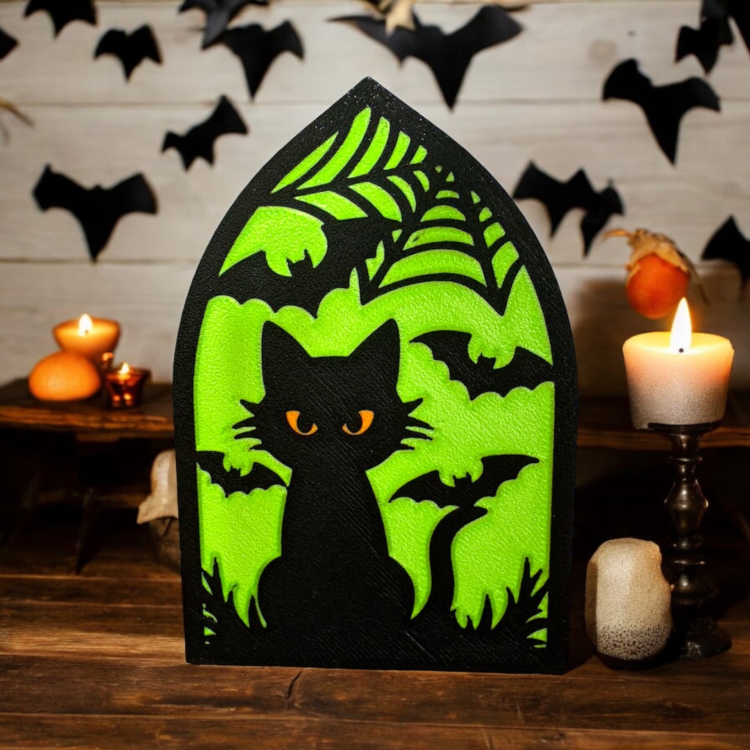 Spooky Halloween Cat 3D Printed Lightbox Tealight Included Decor - Etsy