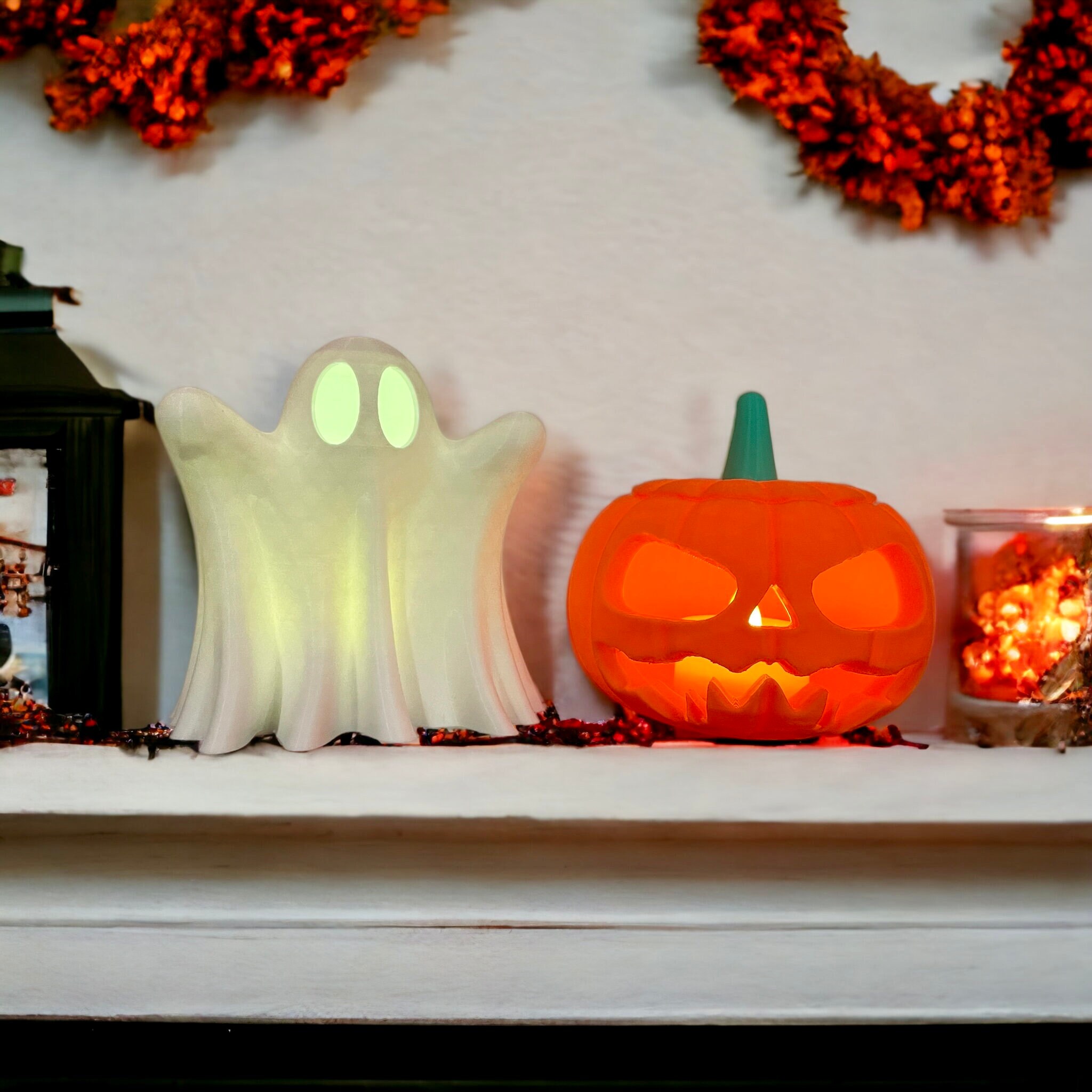 Spooky Halloween Decor Set 3D Printed Jack-o'lantern and Ghost With LED ...