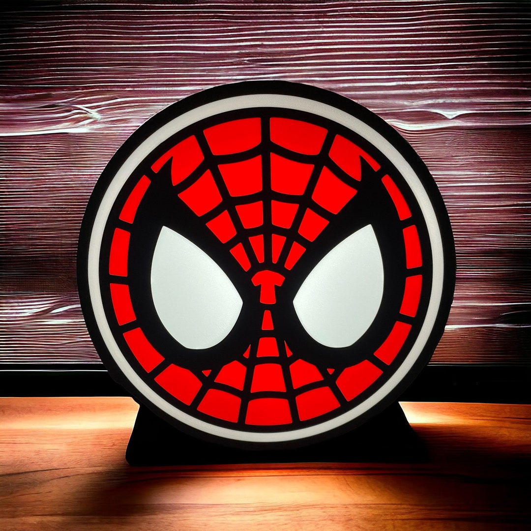 3D Printed Spiderman Light Box Battery Operated LED Glow Red and Blue ...