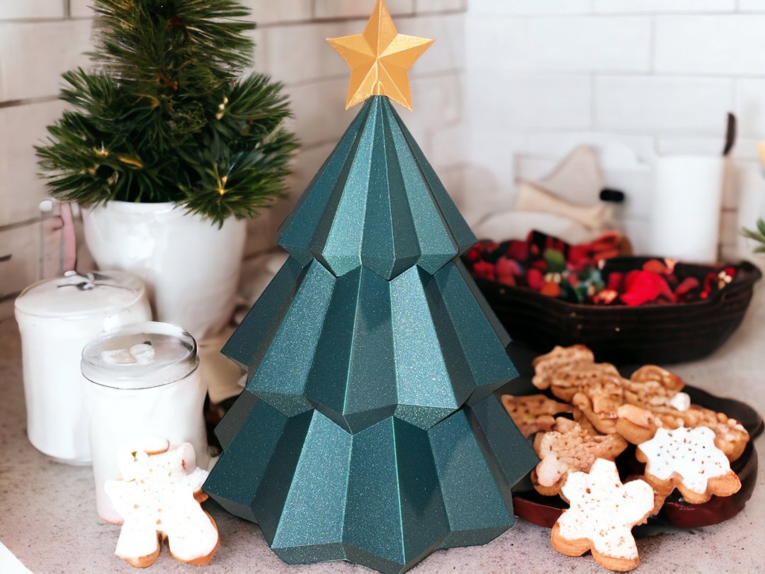 3d-printed Christmas Tree Candy Bowl & Cookie Jar With Gold/silver Star ...