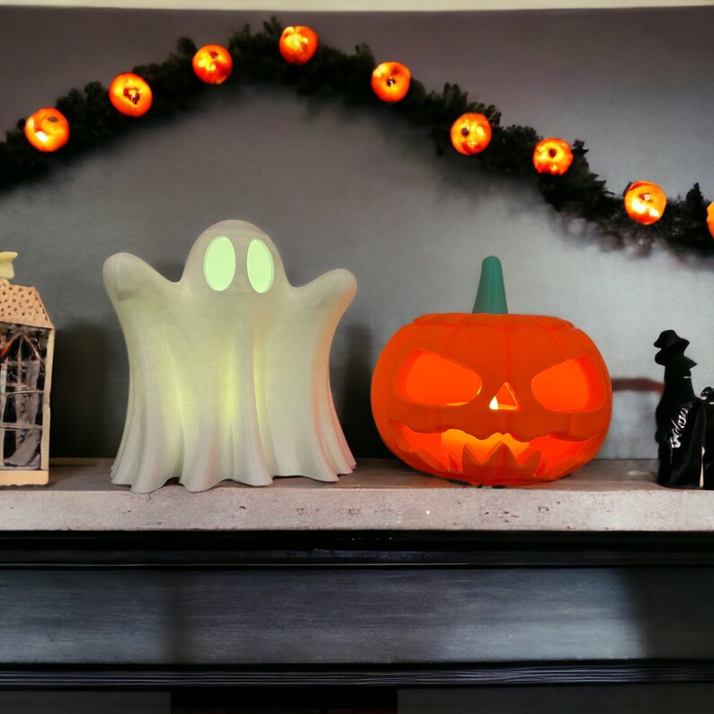 Spooky Halloween Decor Set 3D Printed Jack-o'lantern and Ghost With LED ...