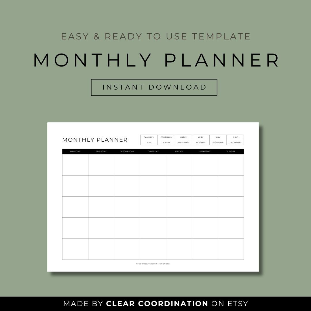 Monthly Planner Template - Digital Download - Etsy
