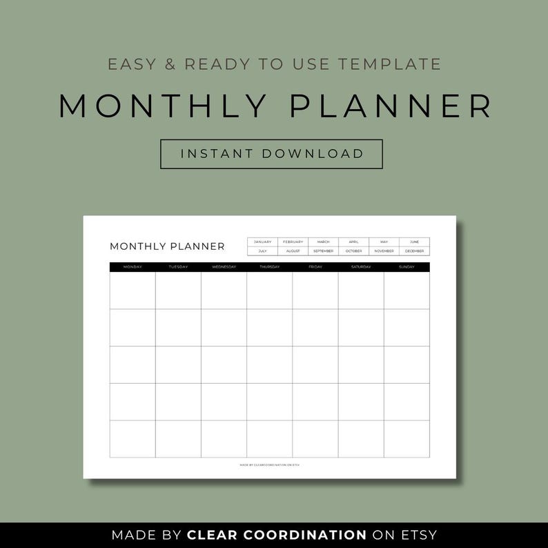 Monthly Planner Template - Digital Download - Etsy