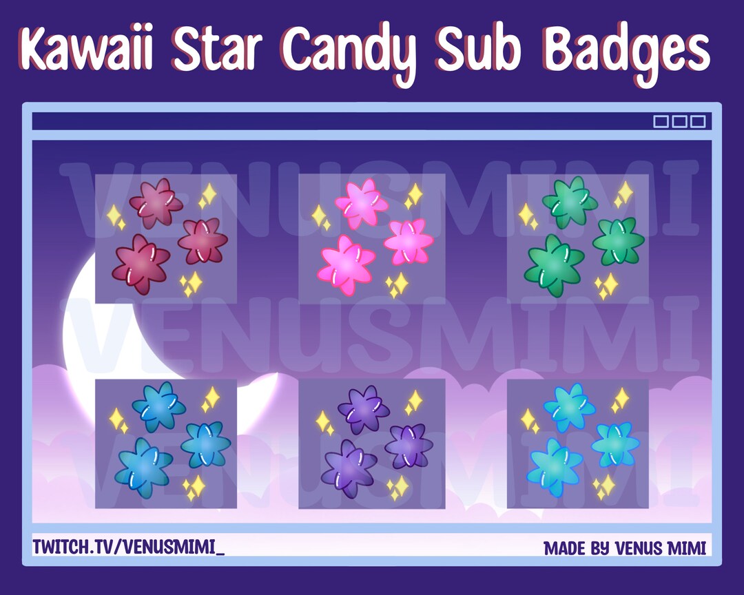Kawaii Star Candy Sub Badge 8-pack for Twitch Discord Youtube and Kick ...