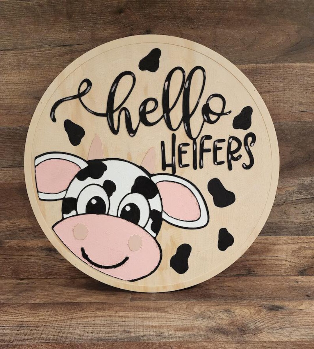 Hello Heifers Farmhouse Sign: Funny Cow Wall Art, Rustic Home Decor - Etsy