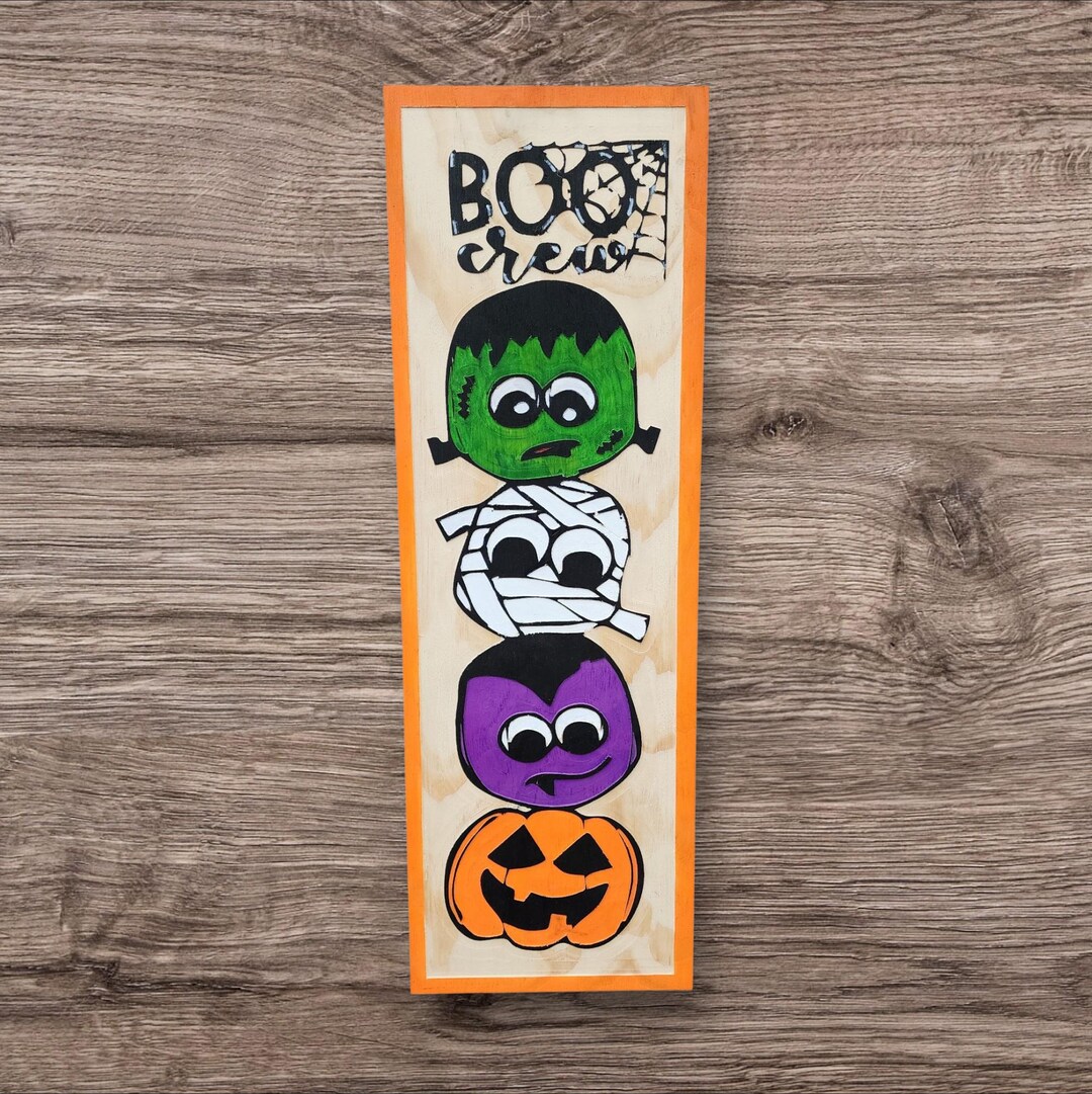 Handmade Halloween "boo Crew" Wooden Sign: Spooky Home Decor - Etsy