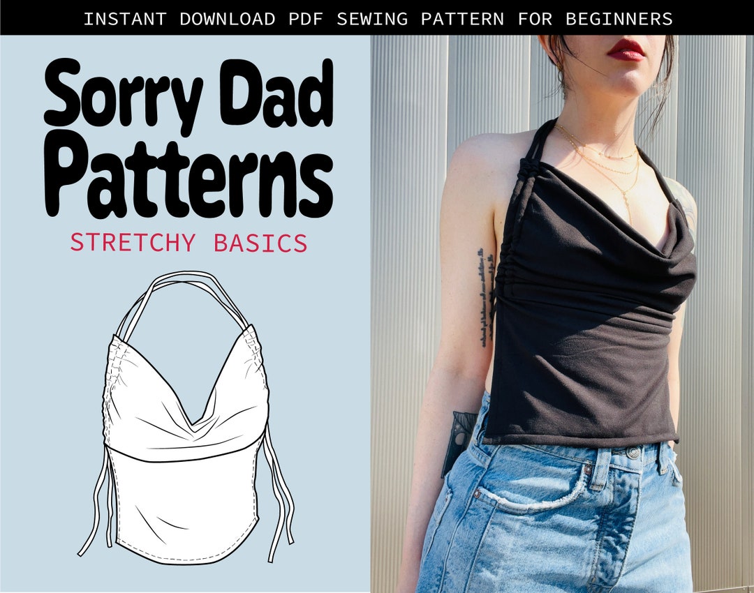 Easy Sewing Pattern Strappy Y2k Cowl Neck Backless Tank Top PDF Instant ...