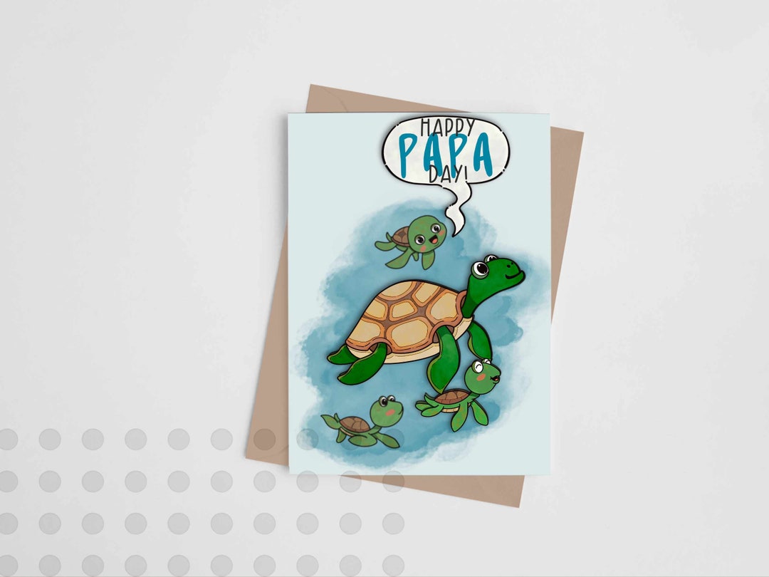 Swimming Papa Turtle Father's Day Card Funny Greeting Card 2D Greeting ...