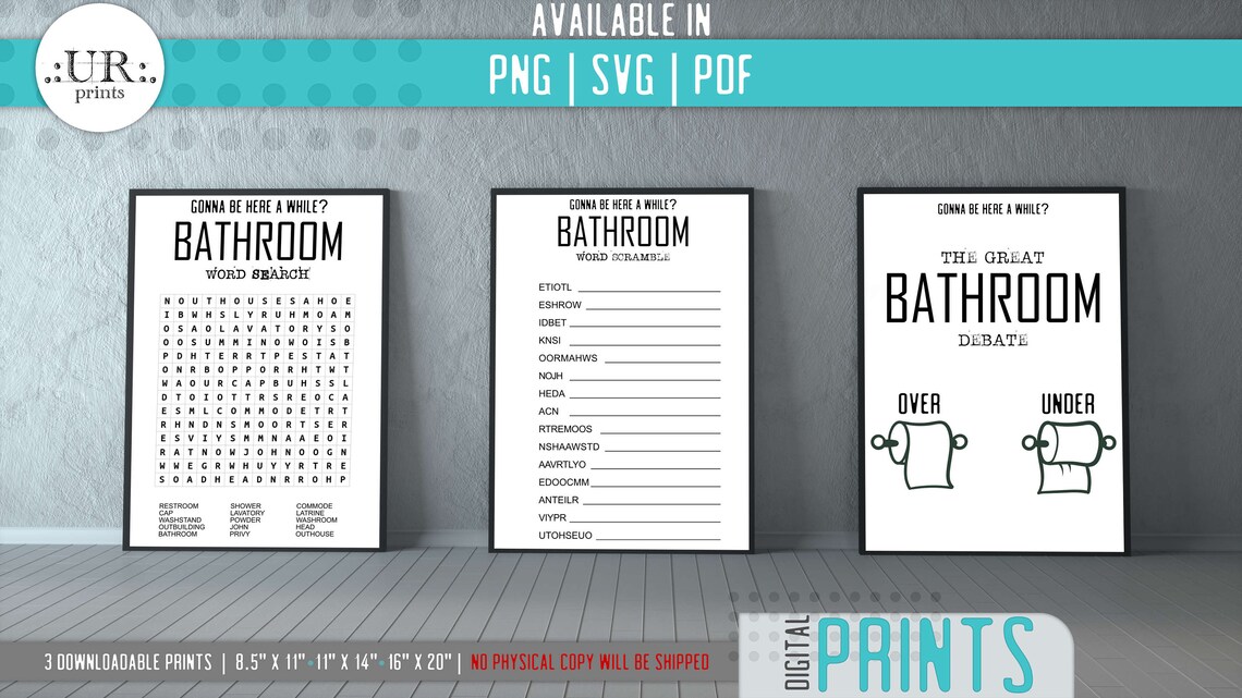 Bathroom Printable Bundle | Bathroom Wordsearch SVG | Bathroom Instant ...