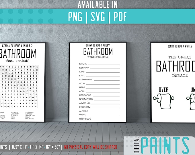 Bathroom Printable Bundle | Bathroom Wordsearch SVG | Bathroom Instant ...
