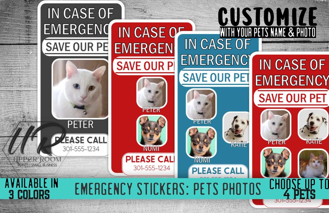 Customized Pet Emergency Sticker With Names & Pictures, Slim Pet Rescue ...