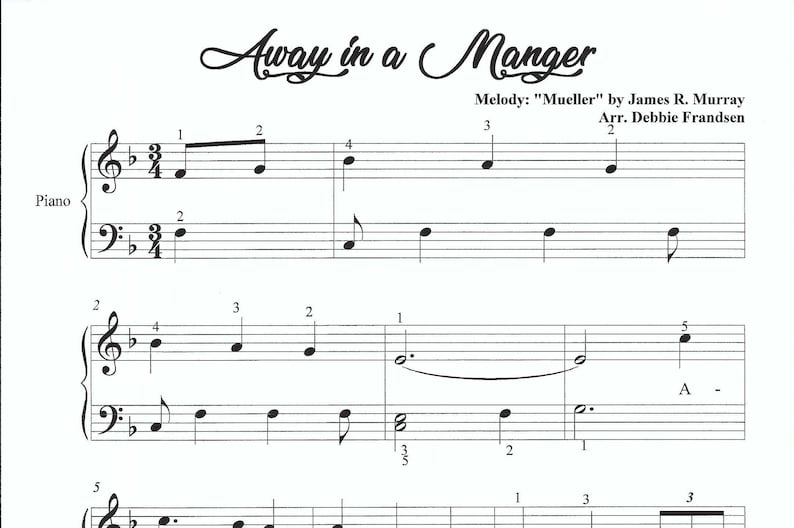 Away in a Manger Piano Sheet Music, Beginner, Easy Piano, Christmas ...