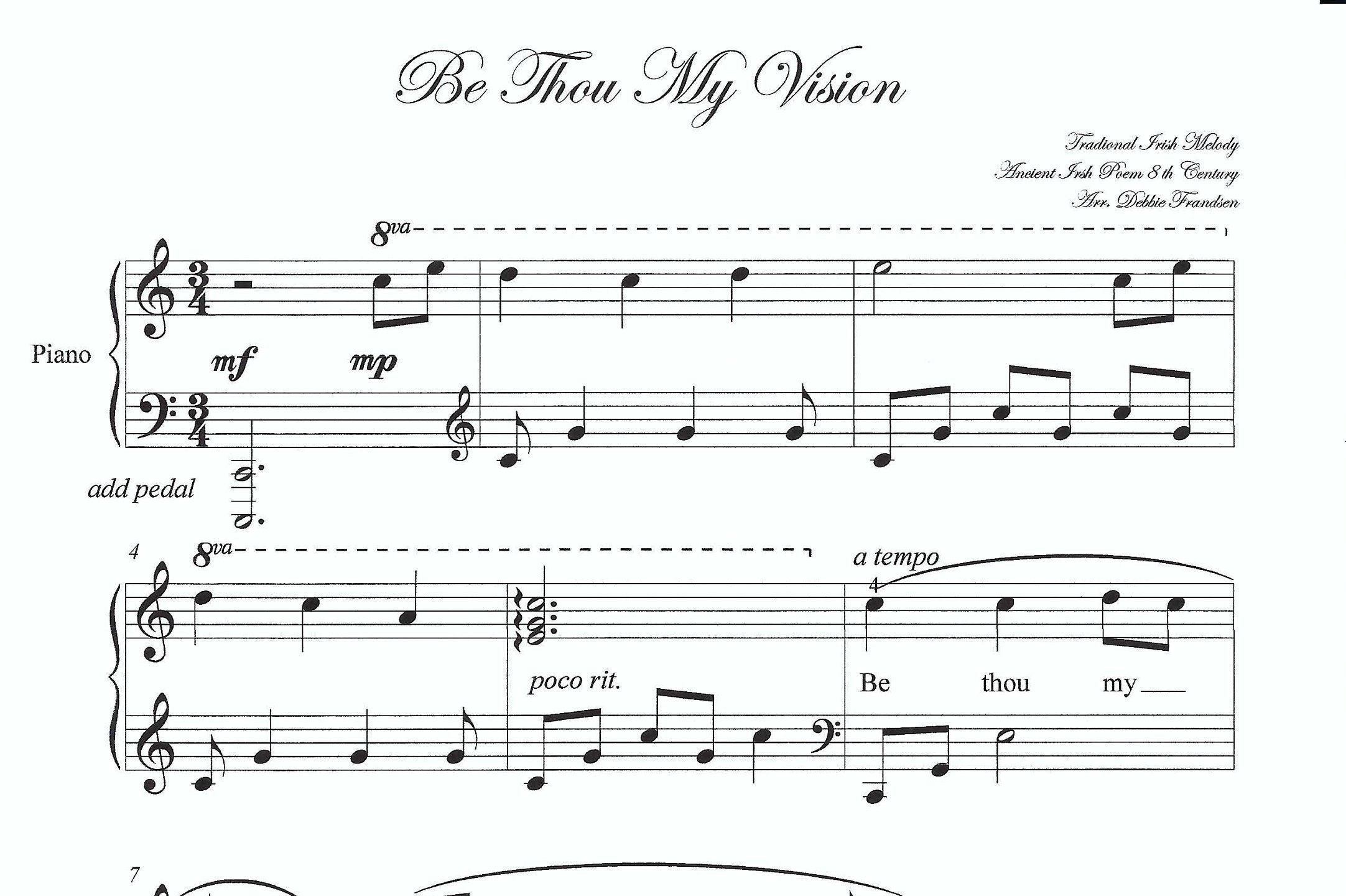 Be Thou My Vision Hymn, Printable, Digital, Church Piano Sheet Music ...