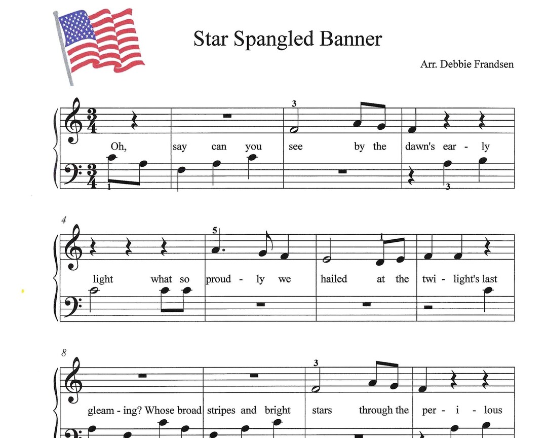 Easy Star-spangled Banner Piano Sheet Music – Beginner Patriotic Song ...