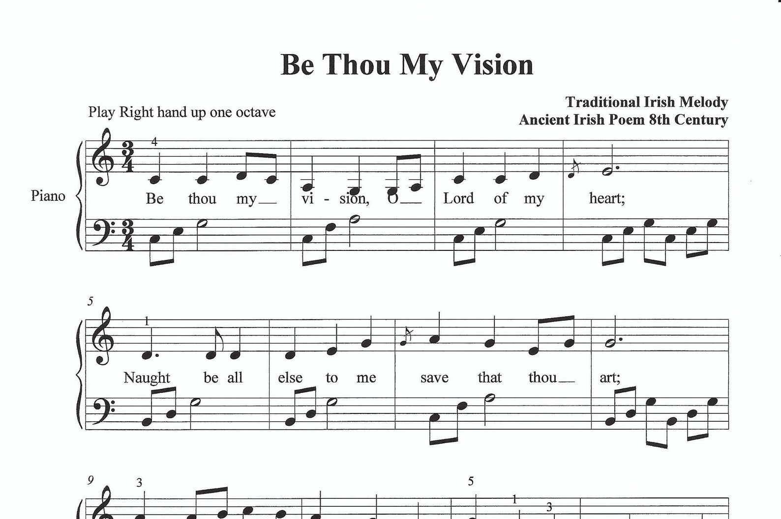 Be Thou My Vision Hymn, Printable, Digital, Church Piano Sheet Music ...