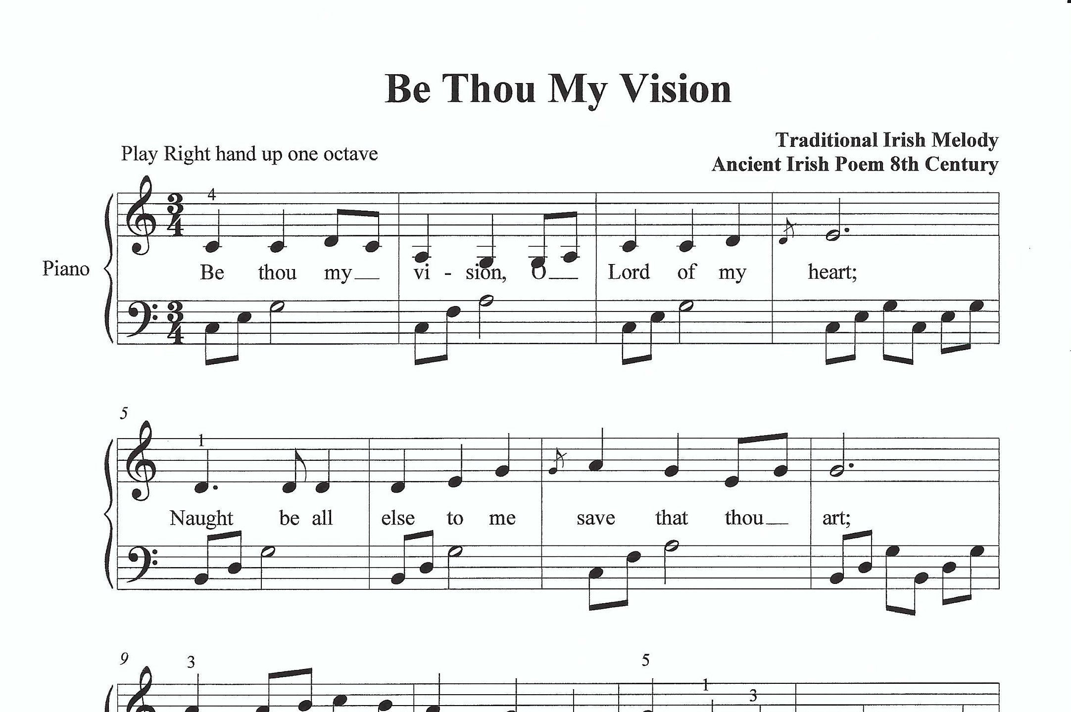 Be Thou My Vision Hymn, Easy Piano Solo Sheet Music (digital ...