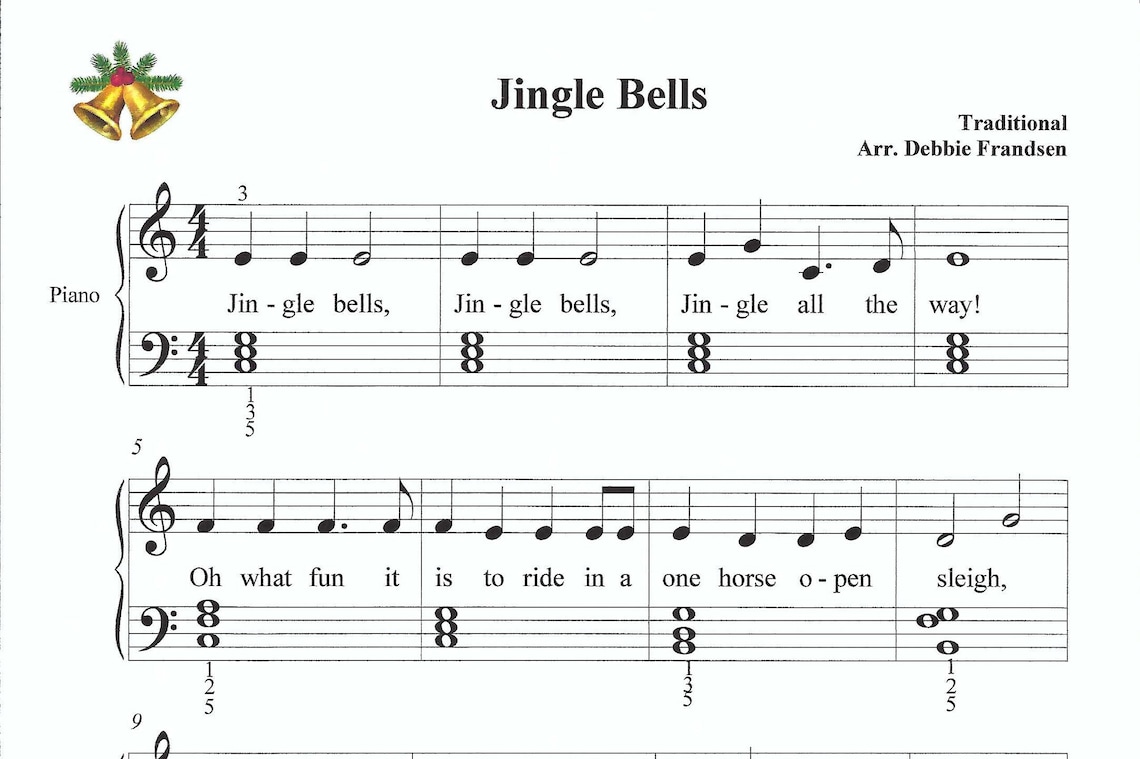 Jingle Bells Piano Sheet Music, Easy Piano, Beginner Piano, Sheet Music ...