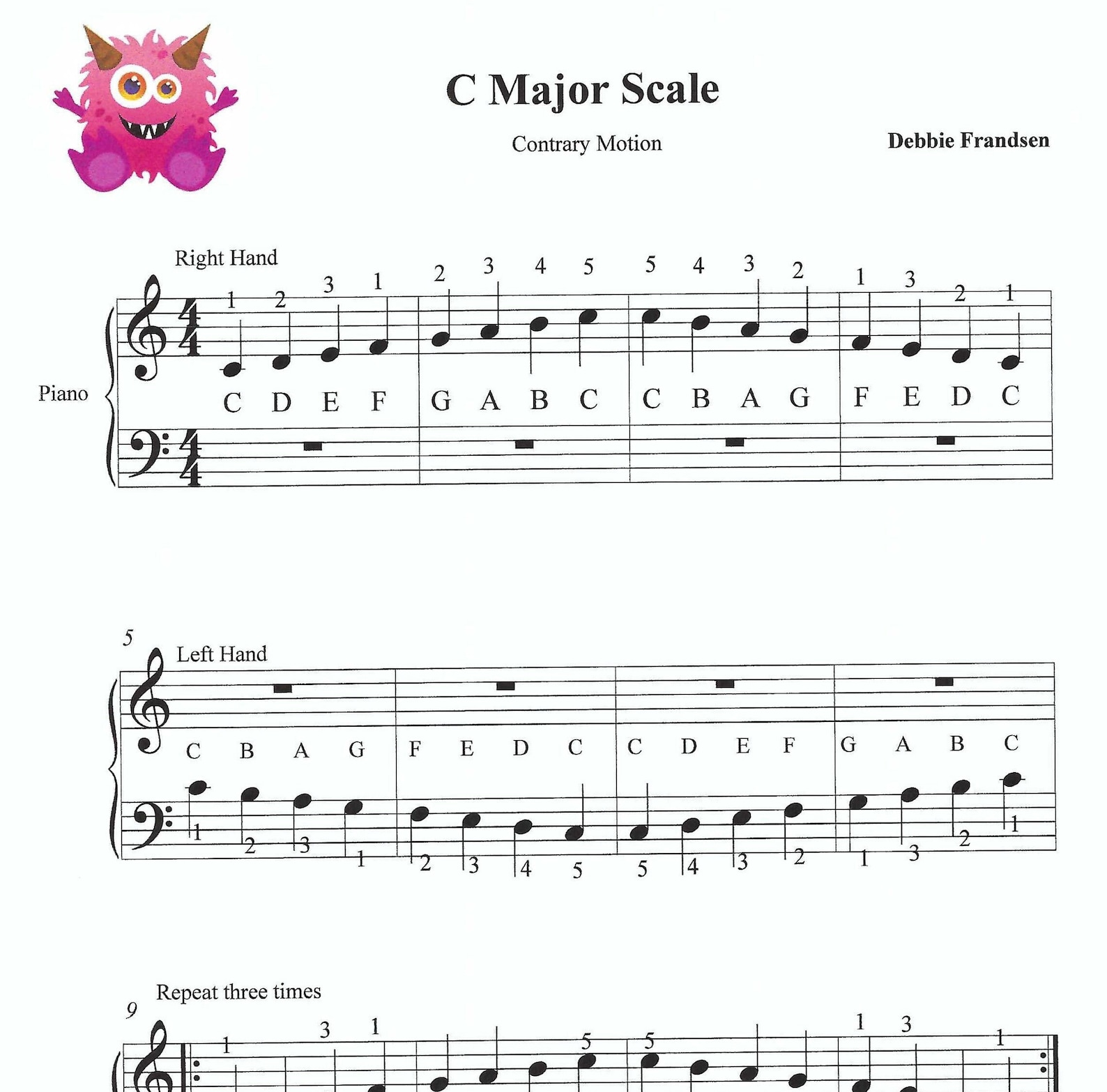 Easy C Major Scale Piano Sheet Music | Hands Separate & Together ...