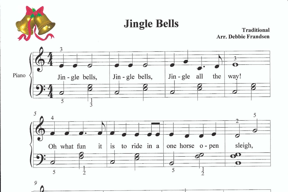 Jingle Bells Easy Piano, Beginner Christmas Piano, Jingle Bells Sheet ...