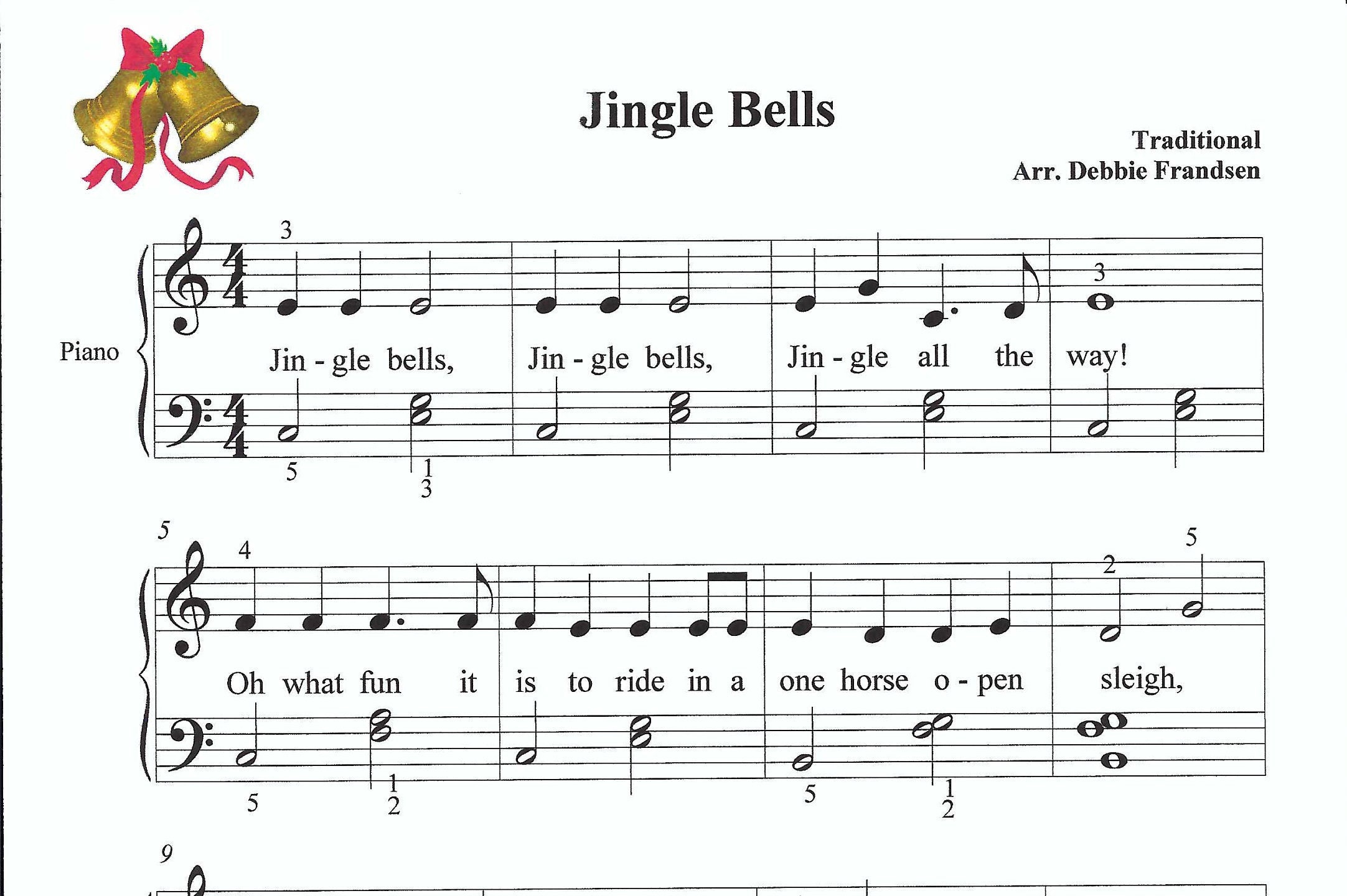 Jingle Bells Easy Piano, Beginner Christmas Piano, Jingle Bells Sheet ...