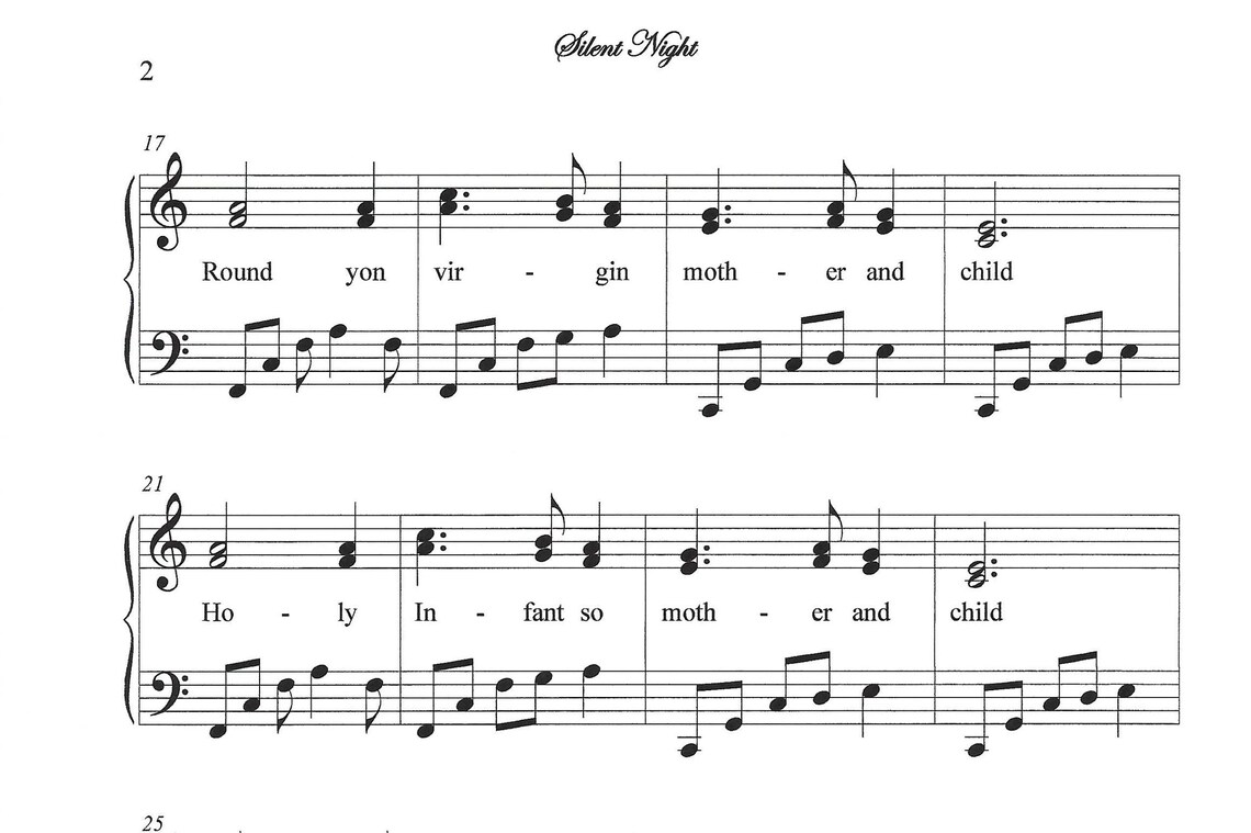 Silent Night, Piano Sheet Music, Piano Solo, Intermediate Piano Solo ...