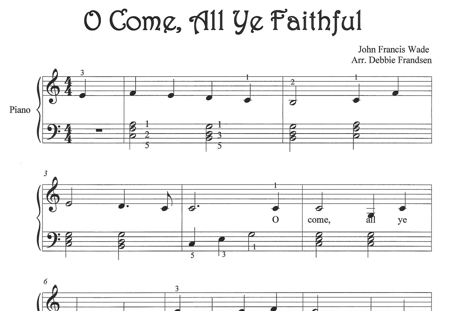 O Come, All Ye Faithful, Easy Piano Sheet Music, Christmas Music, We ...