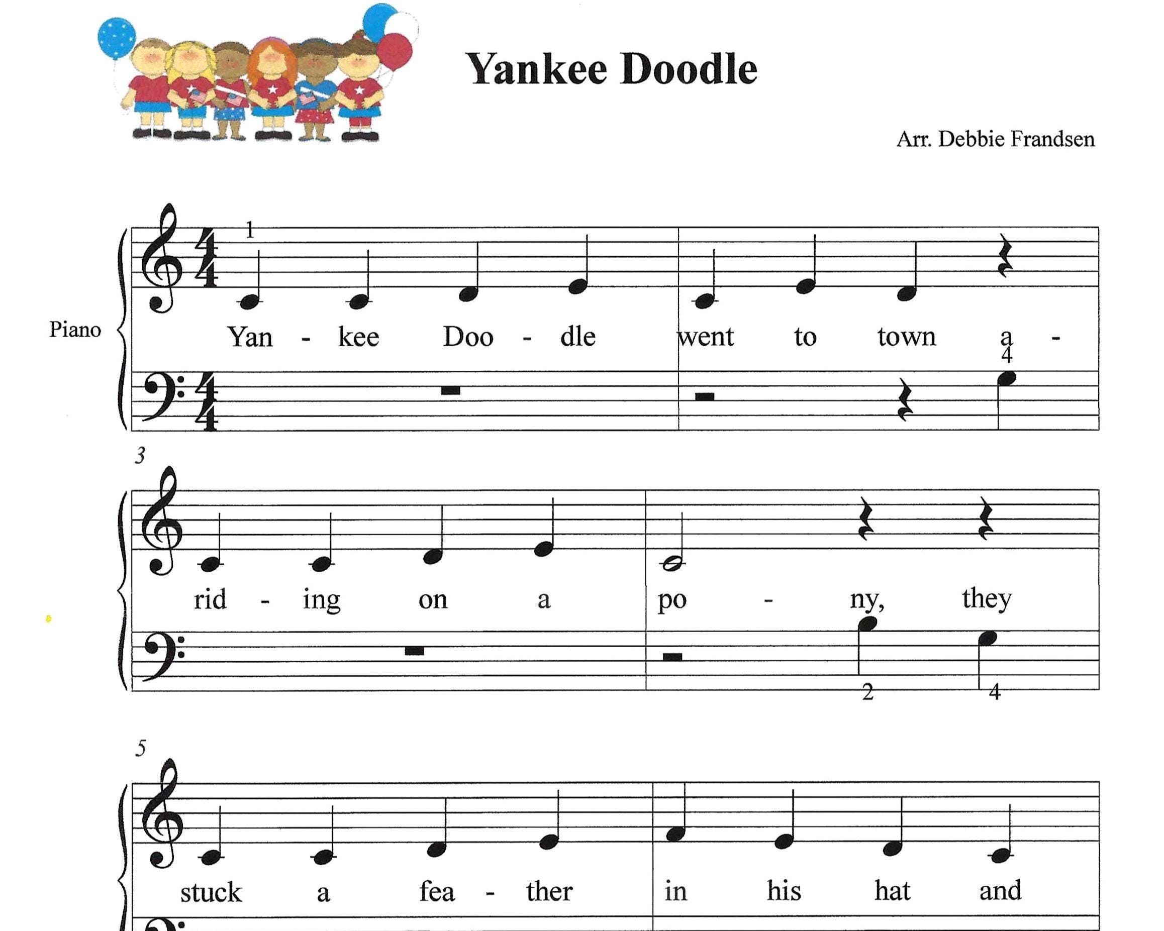 Yankee Doodle Easy Piano Sheet Music – Beginner Patriotic Folk Song ...