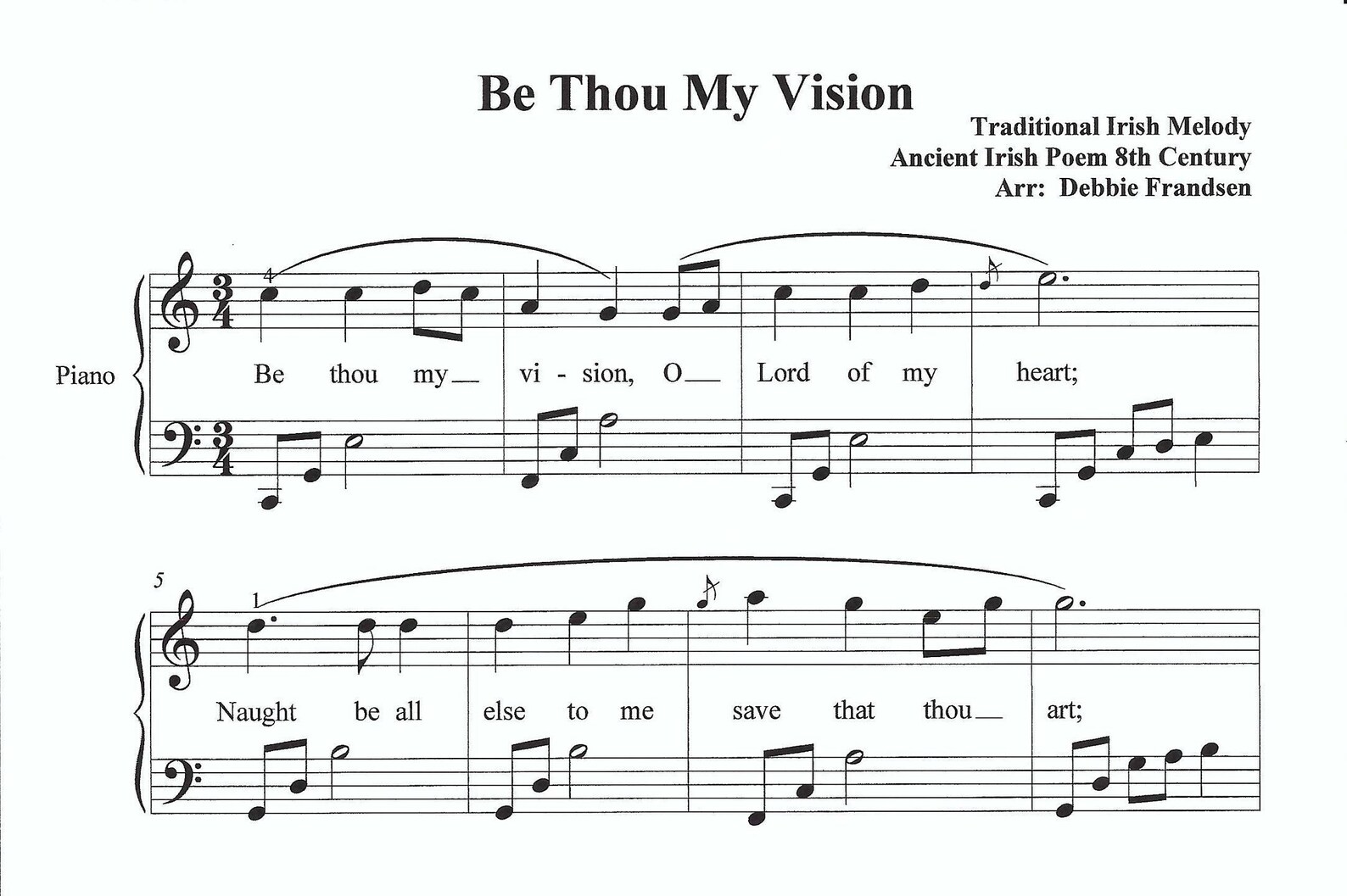 Be Thou My Vision Piano Sheet Music, Easy Piano Sheet Music, Christian ...