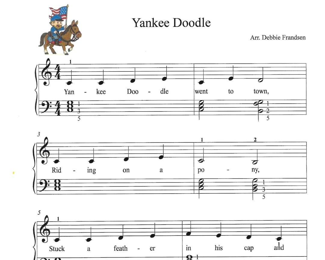 Yankee Doodle Easy Piano Sheet Music (level 1–2) | Beginner Patriotic ...