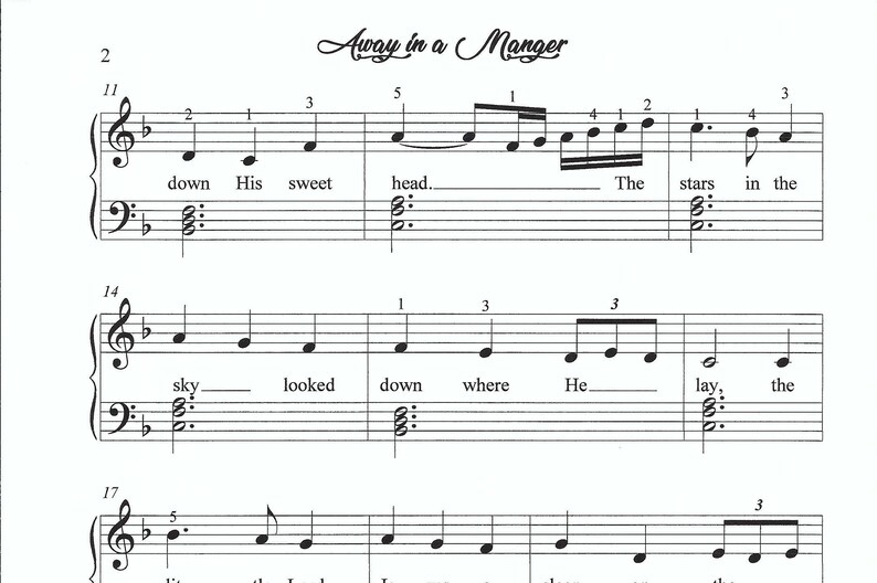 Away in a Manger Piano Sheet Music, Easy Piano Sheet Music, Beginner ...
