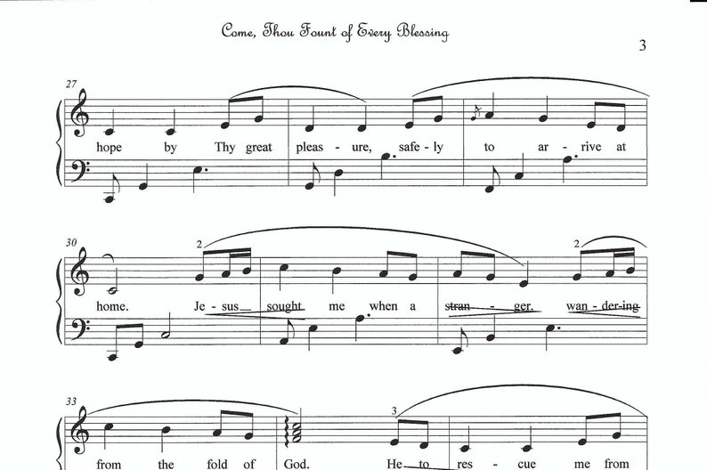 Come, Thou Fount of Every Blessing Piano Sheet Music, Easy Piano Sheet ...