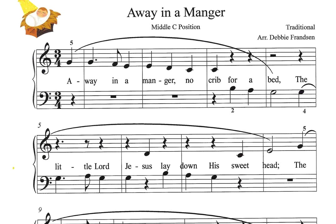 Away in a Manger, Easy Beginner Piano Sheet Music, Middle C Position ...