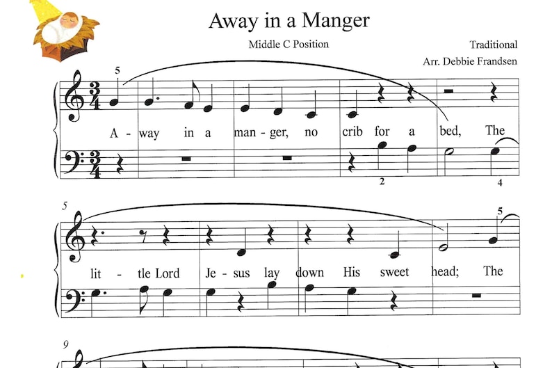 Away in a Manger, Easy Beginner Piano Sheet Music, Middle C Position ...