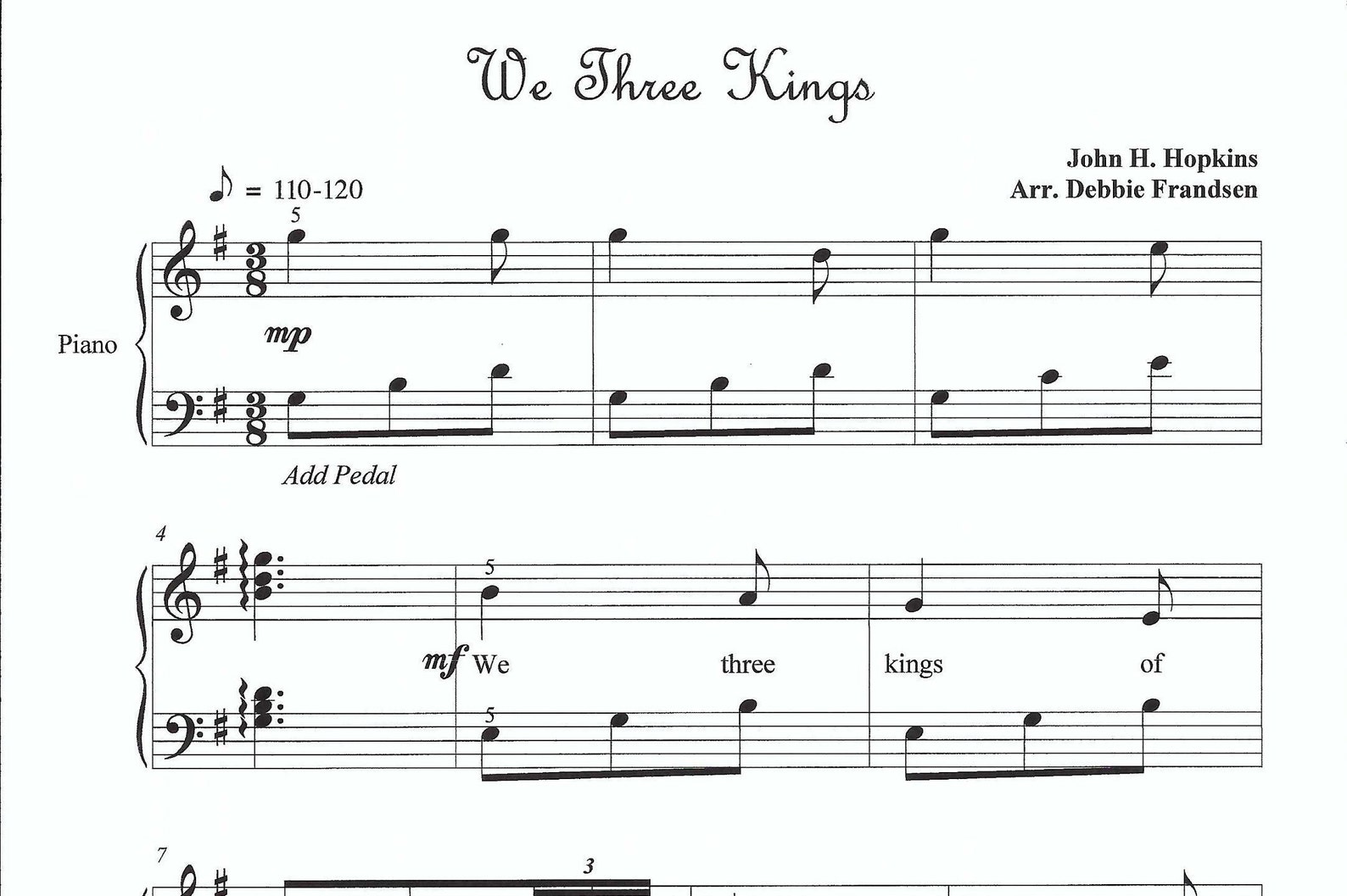 We Three Kings of Orient Are, Easy Piano Sheet Music, Christmas Piano ...