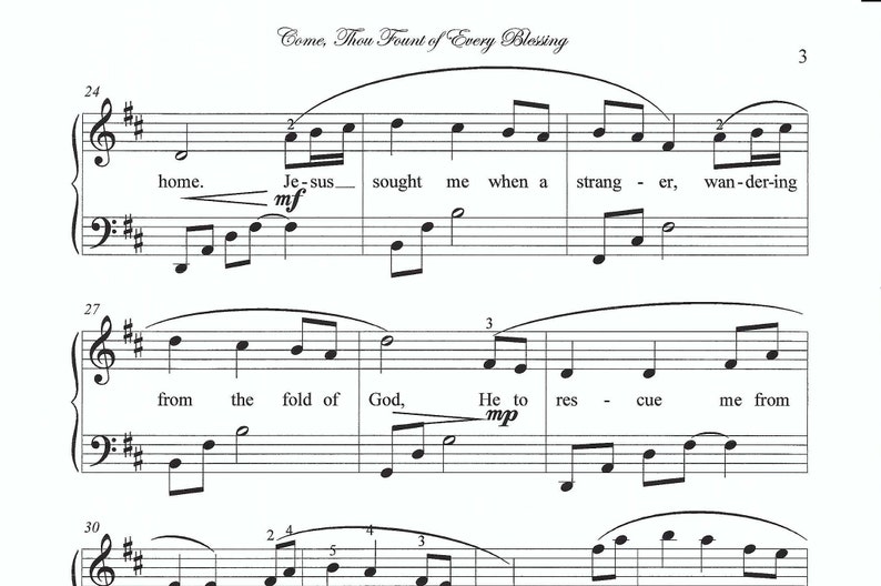 Come, Thou Fount of Every Blessing Piano Sheet Music, Come Thou Fount ...