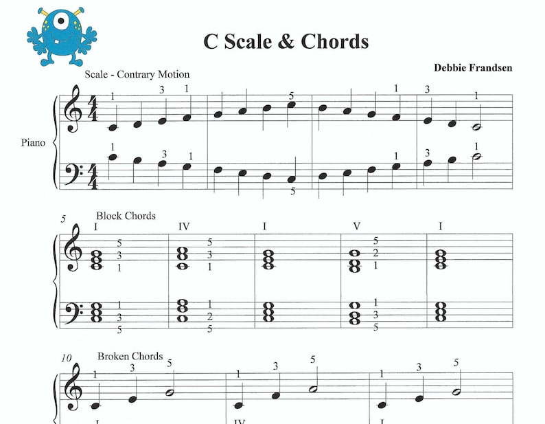 C Major Scale Easy Piano, Beginner Piano, Easy Piano Sheet Music, Easy ...