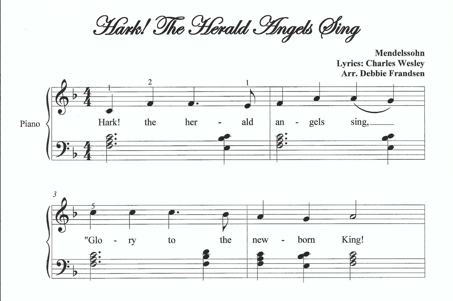 Hark! the Herald Angels Sing Piano Sheet Music, Easy Piano Sheet Music ...