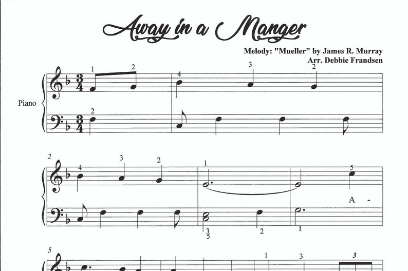 Away in a Manger Piano Sheet Music, Easy Piano Sheet Music, Beginner ...