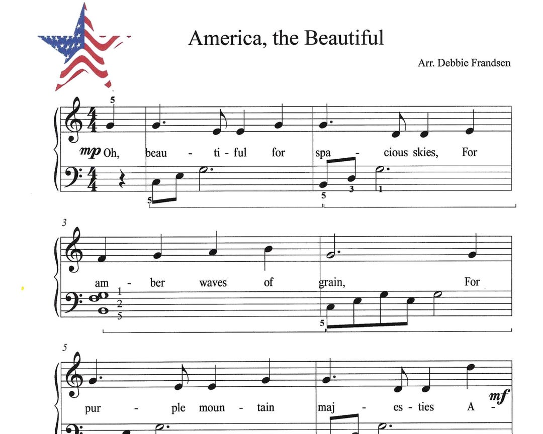 America the Beautiful Piano Solo (level 1-2) | Easy Sheet Music for ...