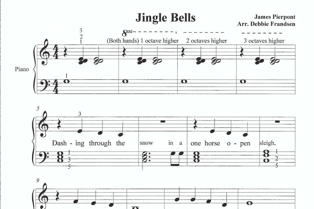 Jingle Bells Easy Piano Sheet Music – C Position – Beginner Christmas ...