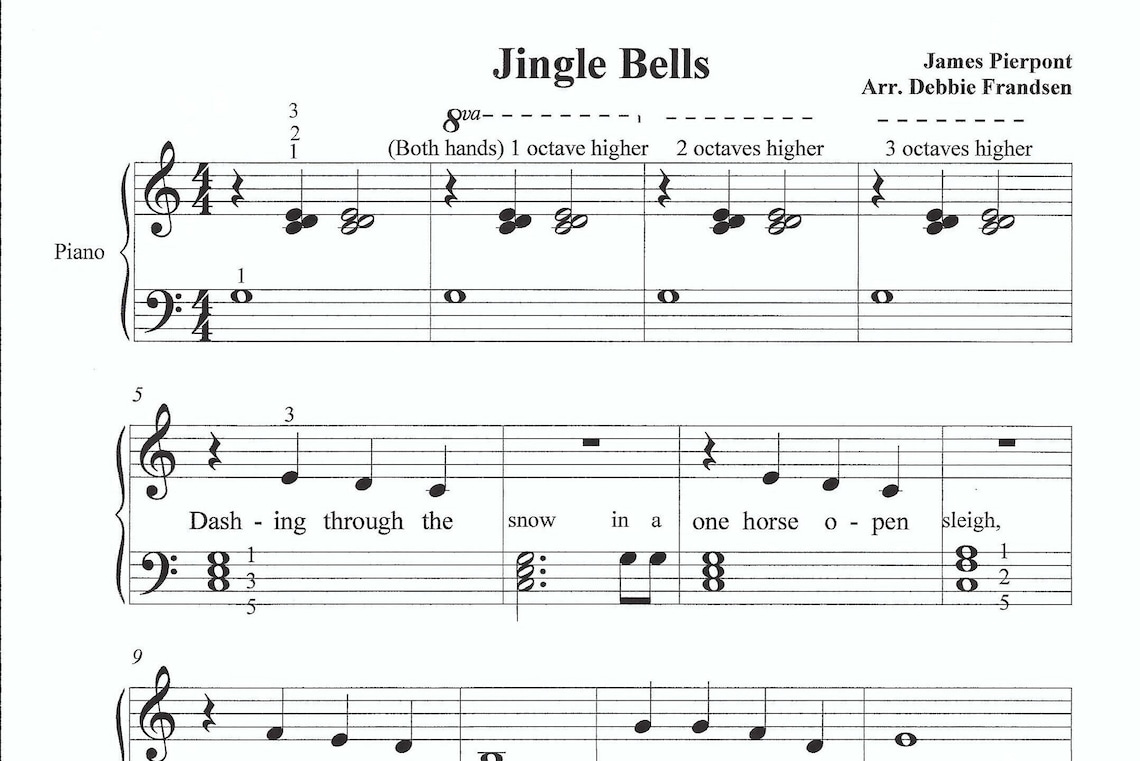 Jingle Bells Easy Piano, Beginner Christmas Piano, Jingle Bells Sheet ...