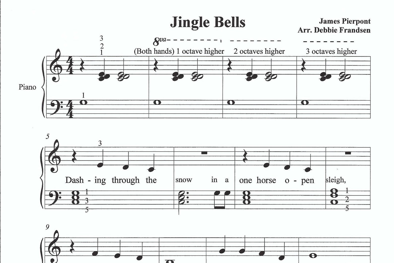 Jingle Bells Easy Piano, Beginner Christmas Piano, Jingle Bells Sheet ...