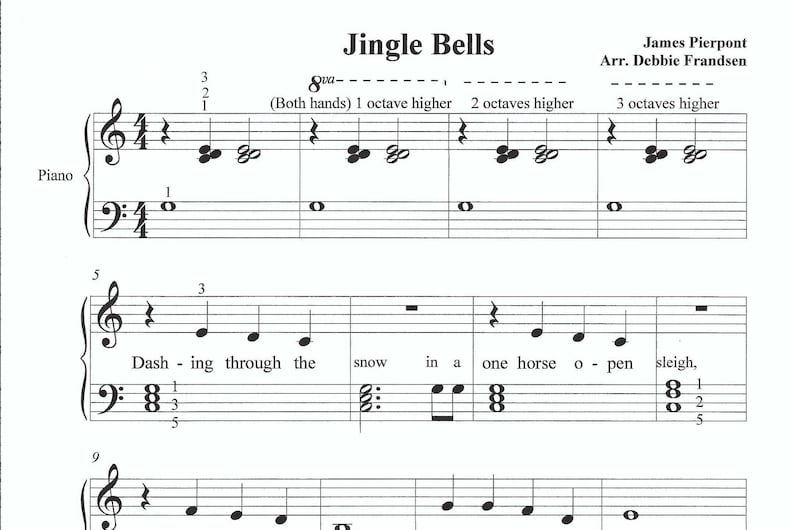 Jingle Bells Easy Piano, Beginner Christmas Piano, Jingle Bells Sheet ...