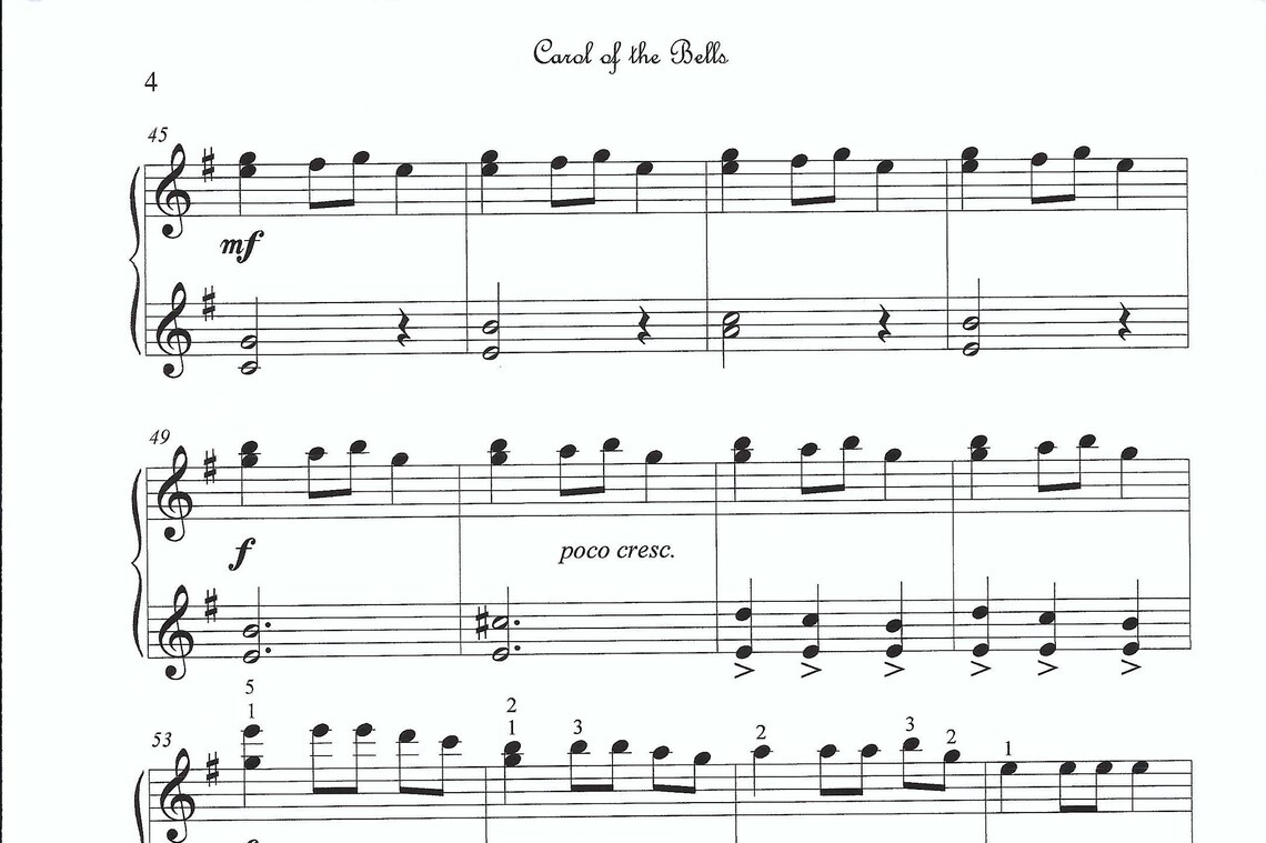 Carol of the Bells Intermediate Piano Sheet Music – Christmas Piano ...
